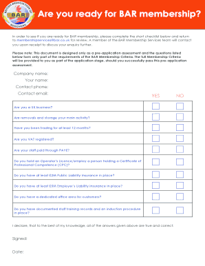 Fillable Online bar co Are you ready for BAR membership Fax Email Print ...