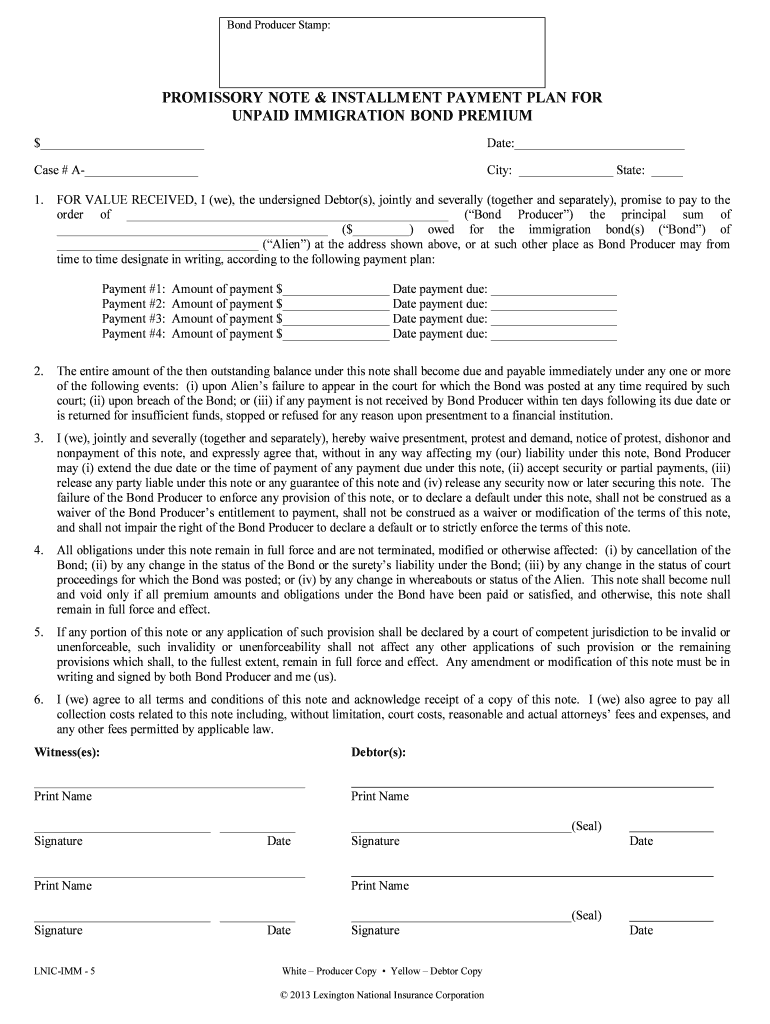 Fillable Online promissory note & installment payment plan for unpaid ...