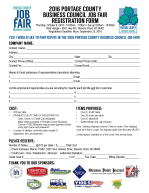 Fillable Online 2016 portage county business council job fair ...