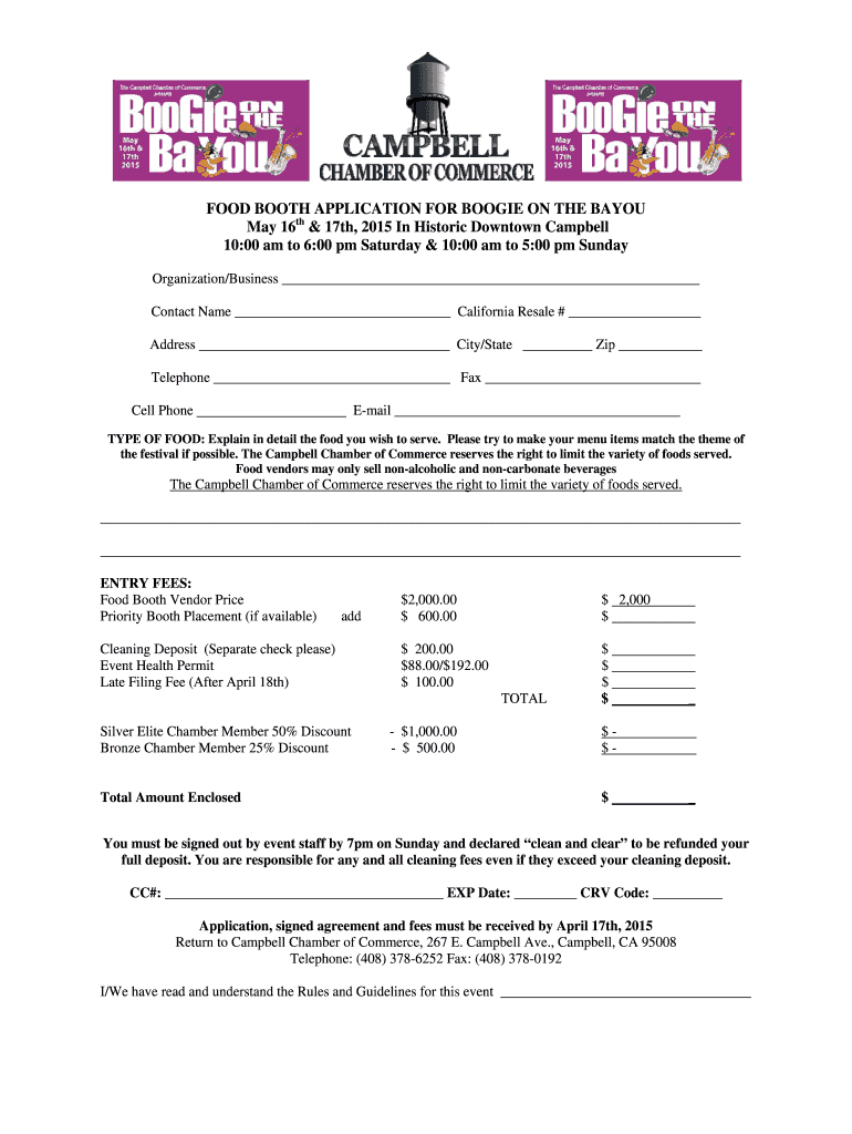 Fillable Online FOOD BOOTH APPLICATION FOR BOOGIE ON ...