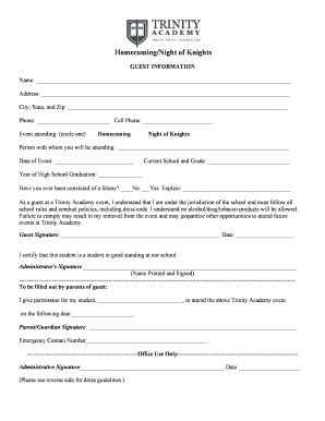 Fillable Online trinityacademy Guest Form - Homecoming and Night of ...