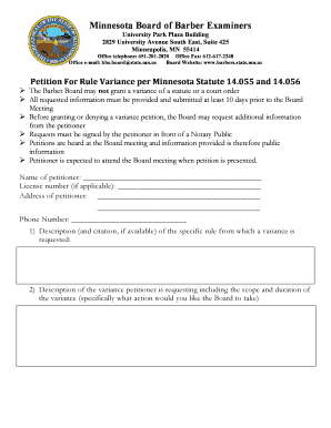 Fillable Online mn Petition For Variance (Request for Board Action ...