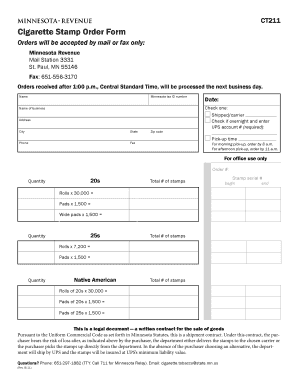 Fillable Online CT211, Cigarette Stamp Order Form Fax Email Print ...