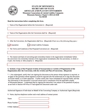 Fillable Online ARTICLES & PLAN OF CONVERSION Fax Email Print - pdfFiller