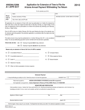 Fillable Online Arizona Form A1-APR EXT. Application for Extension of ...