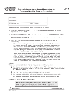 Fillable Online Arizona Form AZ-9325I. Acknowledgement and General ...