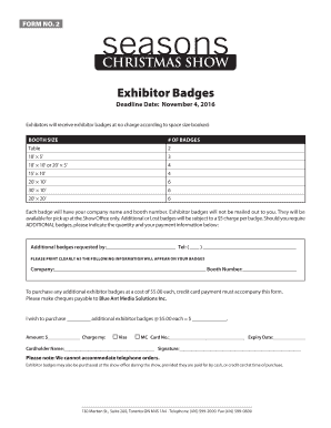 Fillable Online Exhibitor Badges - seasonsshow.com Fax Email Print ...