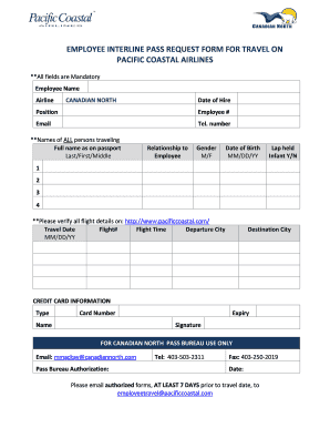 Fillable Online seriouslyconnected EMPLOYEE INTERLINE PASS REQUEST FORM FOR TRAVEL ON Fax Email ...
