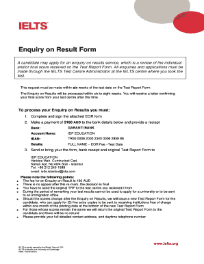 Fillable Online Enquiry on Result Form - idpieltsturkey.com Fax Email ...