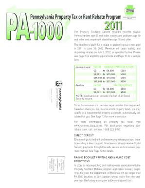 Fillable Online 2011 - PA Property Tax or Rent Rebate Program ...