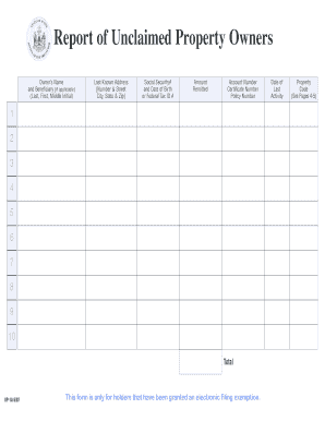 Fillable Online Report of Unclaimed Property sheet Layout 1 Fax Email ...
