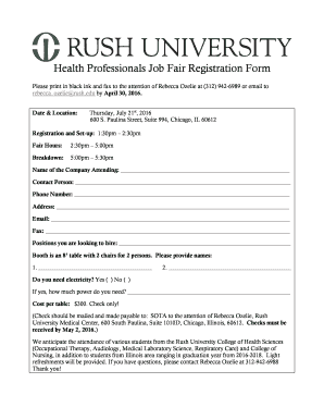 Fillable Online rushu rush Health Professionals Job Fair Registration ...