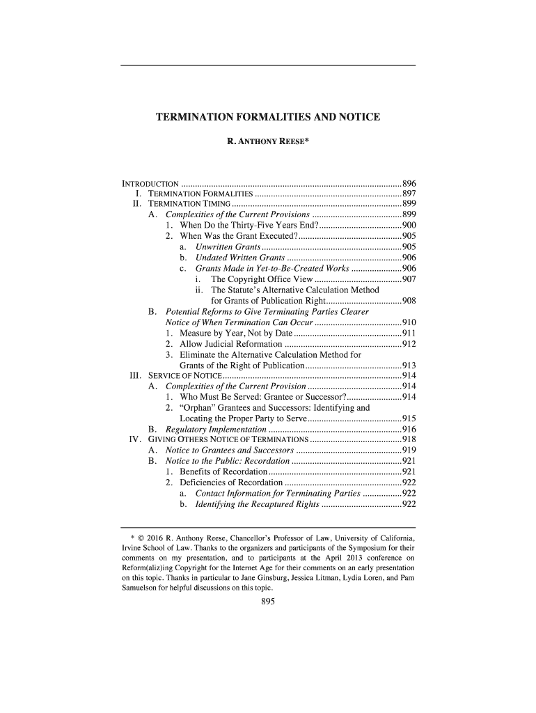 Fillable Online TERMINATION FORMALITIES AND NOTICE Fax Email Print - pdfFiller