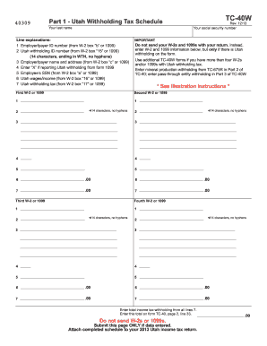 2013 TC-40W, Utah Withholding Tax Schedule - Fill and Sign Printable ...