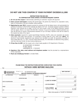 Fillable Online PA Corporation Taxes Annual Extension Request Coupon ...