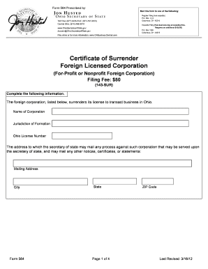 Fillable Online Certificate of Surrender Foreign Licensed Corporation ...