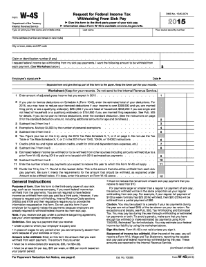 Fillable Online 2015 Form W-4S. Request for Federal Income Tax ...