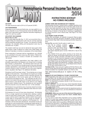 Fillable Online 2014 -PA Individual Income Tax Return - Instructions ...
