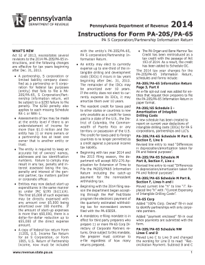 Fillable Online 2014 - Instructions for Form PA-20S/PA-65. Third Party ...