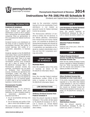 Fillable Online 2014 - Instructions for PA-20S/PA-65 Schedule B. Third ...