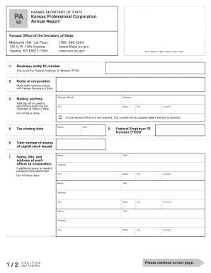Fillable Online Kansas Professional Corporation Annual Report 50 Fax ...