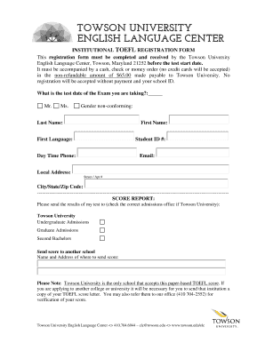 Fillable Online towson TOEFL PbT Registration Form - Towson University ...