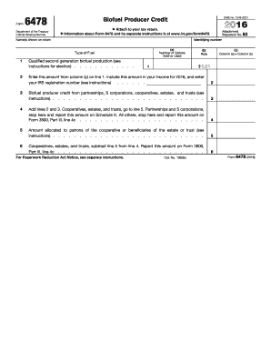 Fillable Online 2016 Form 6478. Biofuel Producer Credit Fax Email Print ...