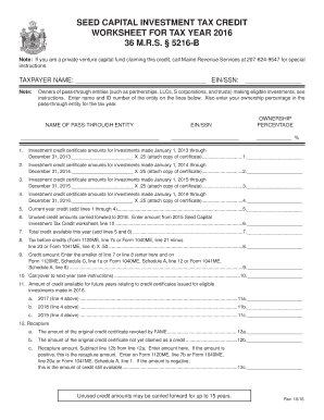 Fillable Online SEED CAPITAL INVESTMENT TAX CREDIT Fax Email Print ...