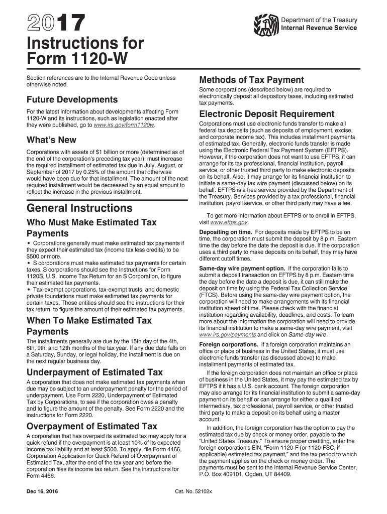 Fillable Online 2017 Instructions for Form 1120-W. Instructions for Form 1120-W Fax Email Print ...