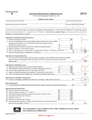 Fillable Online Arizona Schedule A for Form 140. Itemized Deduction ...
