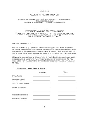 Fillable Online Estate Planning Questionnaire ** All information ...