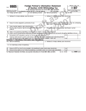 Fillable Online 2007 Form 8805. Foreign Partner's Information Statement ...