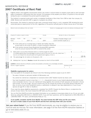 Fillable Online draft 2007 CRP, Certificate of Rent Paid Fax Email ...