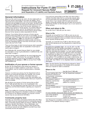 Fillable Online Instructions for Form IT-285 Fax Email Print - pdfFiller