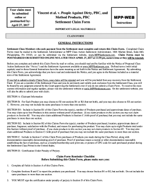 Fillable Online Claim Form - Vincent, et al. v. People Against Dirty ...