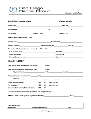 Fillable Online Patient Information Update Form - San Diego Dental ...