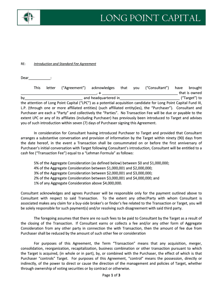 Fillable Online Fee Agreement - Long Point Capital Fax Email Print ...