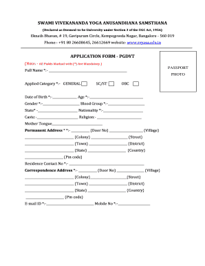 Fillable Online svyasa edu SWAMI VIVEKANANDA YOGA ANUSANDHANA SAMSTHANA ...