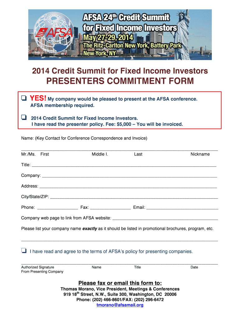 Fillable Online Presenter Commitment - Invest in the Finance Industry ...