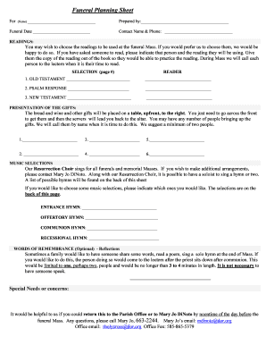 Fillable Online holycrossrochester Funeral Planning Sheet - Holy Cross ...