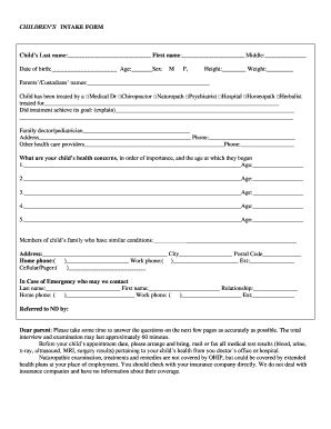 Fillable Online yournaturopath PEDIATRIC INTAKE FORM - Dr. Sonya Carl ...