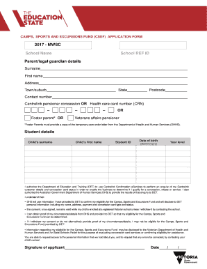 Fillable Online mwsc vic edu CSEF 2017 Application form - mwsc vic edu ...
