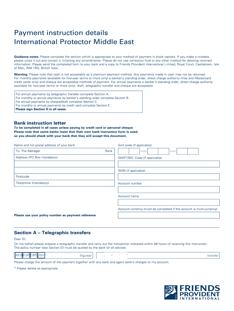 Fillable Online Payment instruction details International Protector Middle East Fax Email Print ...