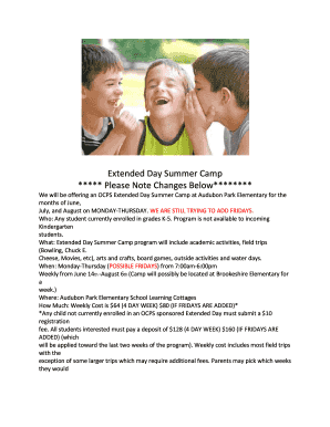 Fillable Online ocps Extended Day Summer Camp ***** Please Note Changes ...