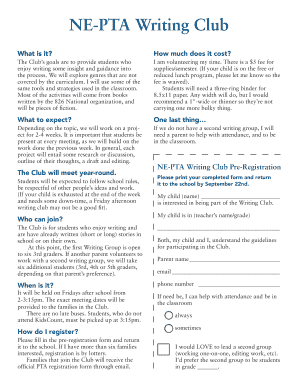 Fillable Online NE-PTA Writing Club - Northeast PTA Fax Email Print ...
