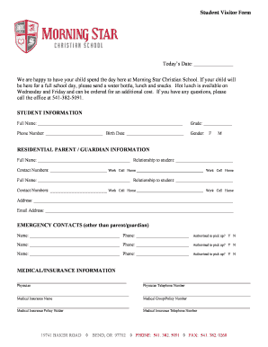 Fillable Online mscsbend Student Visitor Form.pub - Morning Star ...