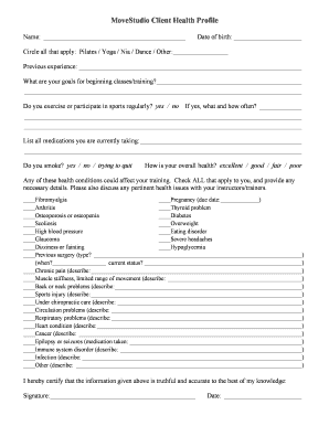 Fillable Online Client Health Profile Form.doc Fax Email Print - pdfFiller