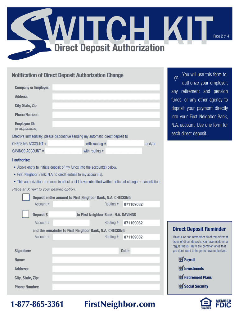Fillable Online First Neighbor Bank Switch Kit Fax Email Print - pdfFiller