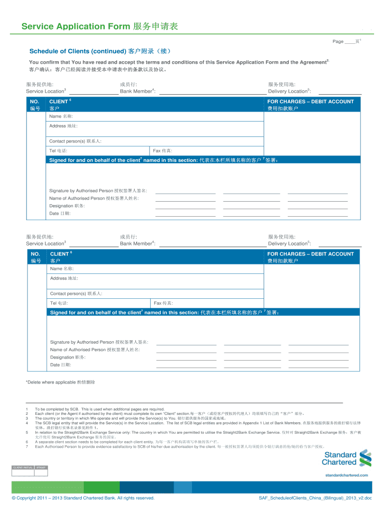 Fillable Online Service Application Form ????? - Standard Chartered ...