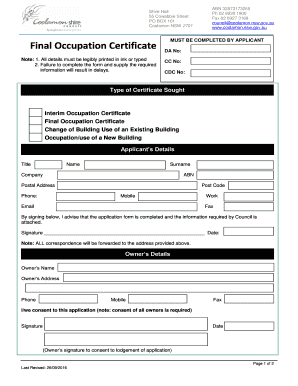 Fillable Online Occupation Certificate Application Form - Coolamon ...